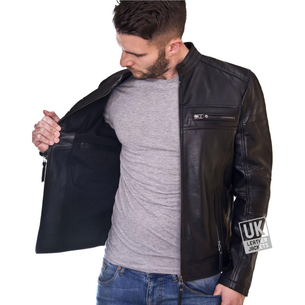 Mens Black Leather Jacket - Titanium - Superior Quality