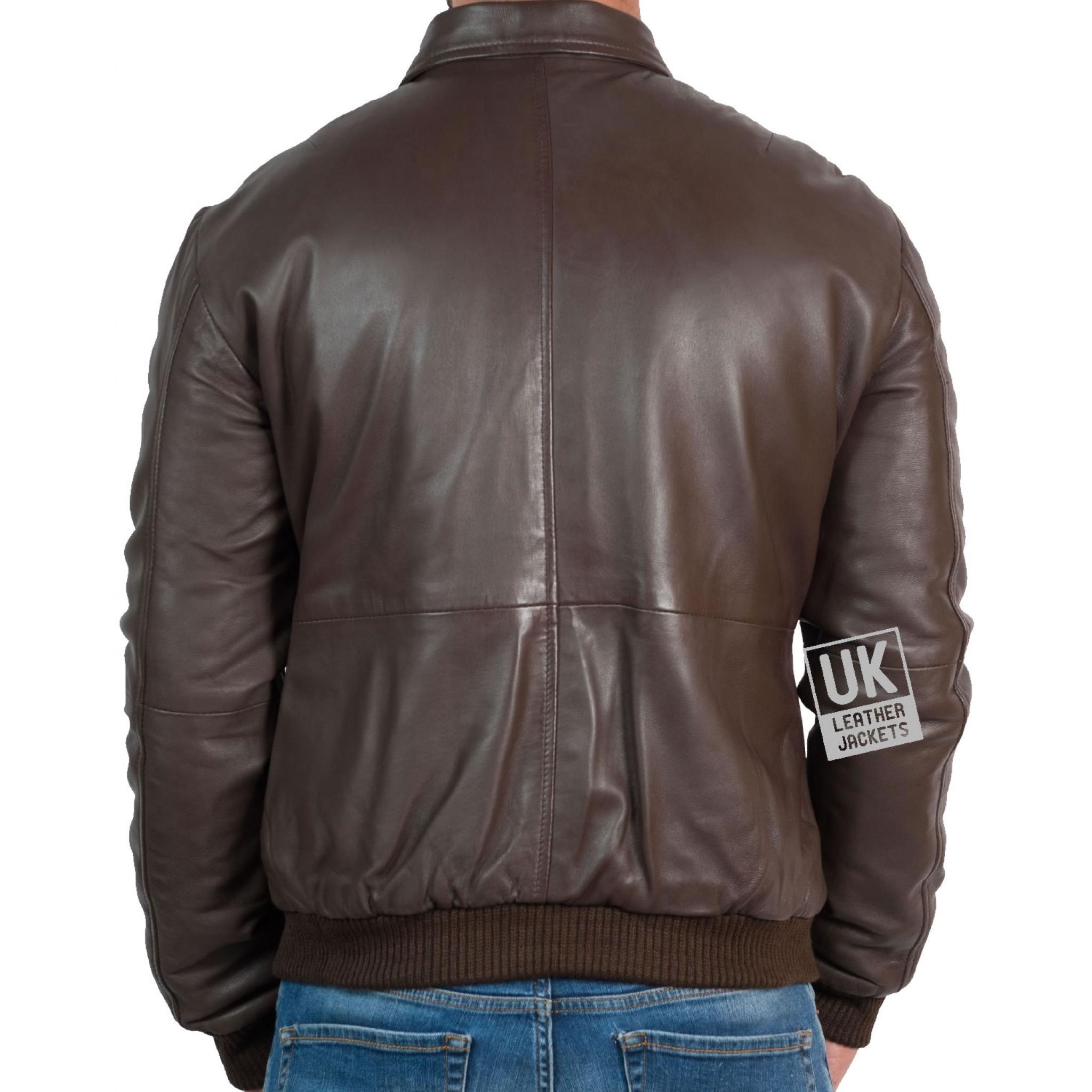 Mens Brown Leather Bomber Jacket -Bristol -UK Warehouse