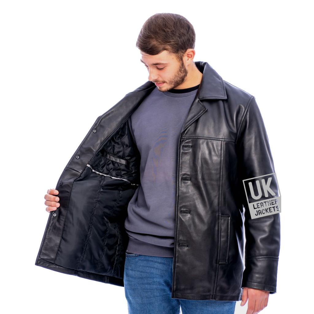 Mens Black Leather Reefer Jacket - Oscar I - Superior