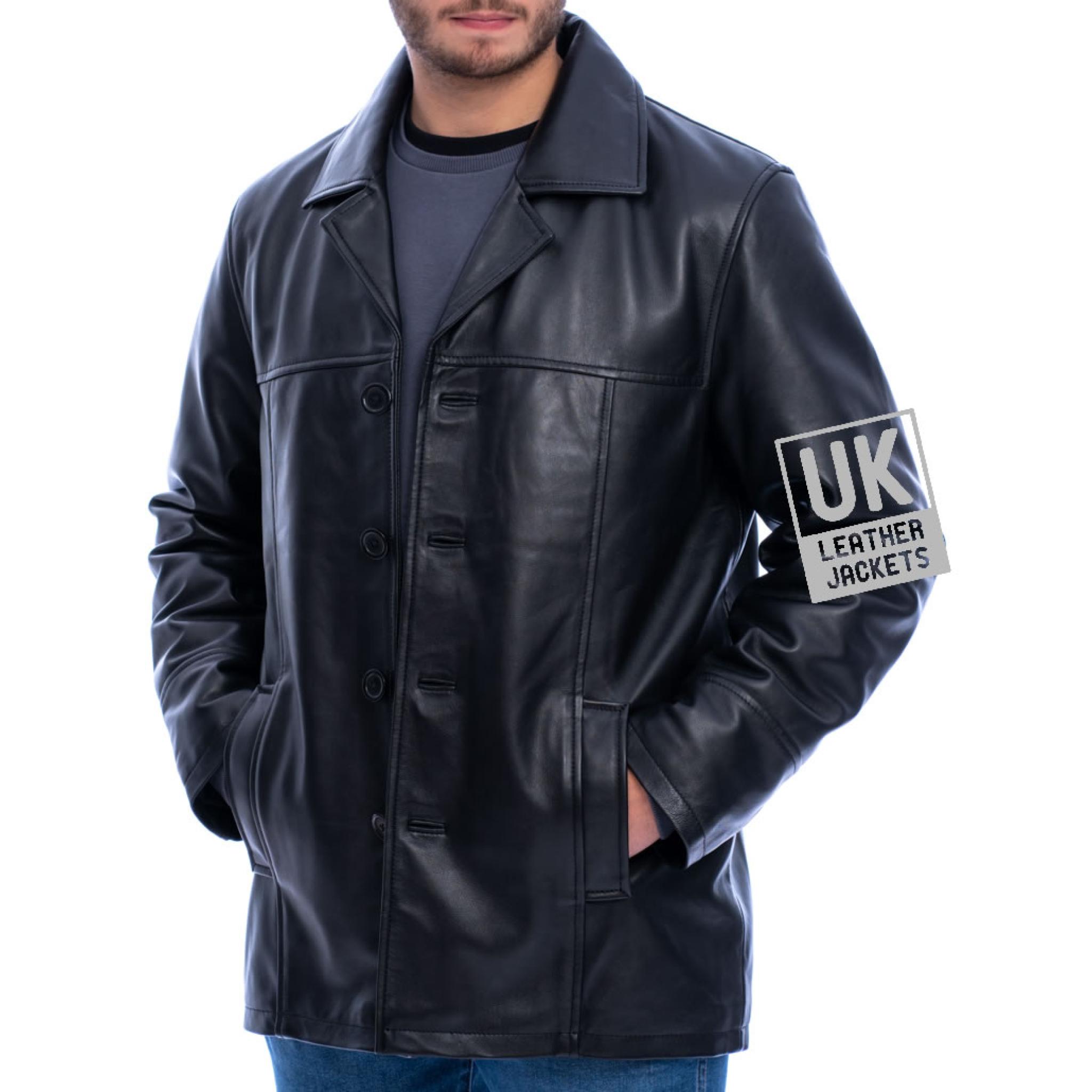 Mens Black Leather Reefer Jacket - Oscar - Superior