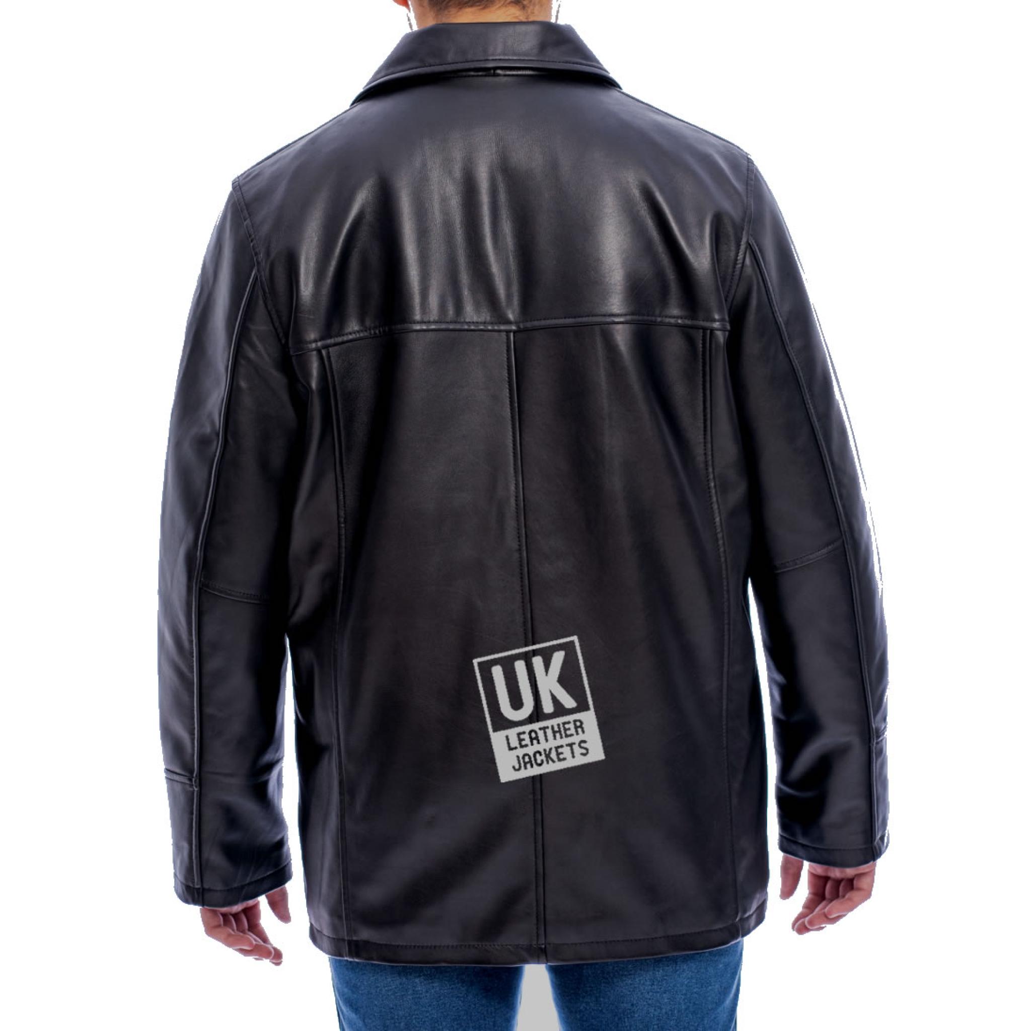 Mens Black Leather Reefer Jacket - Oscar - Superior